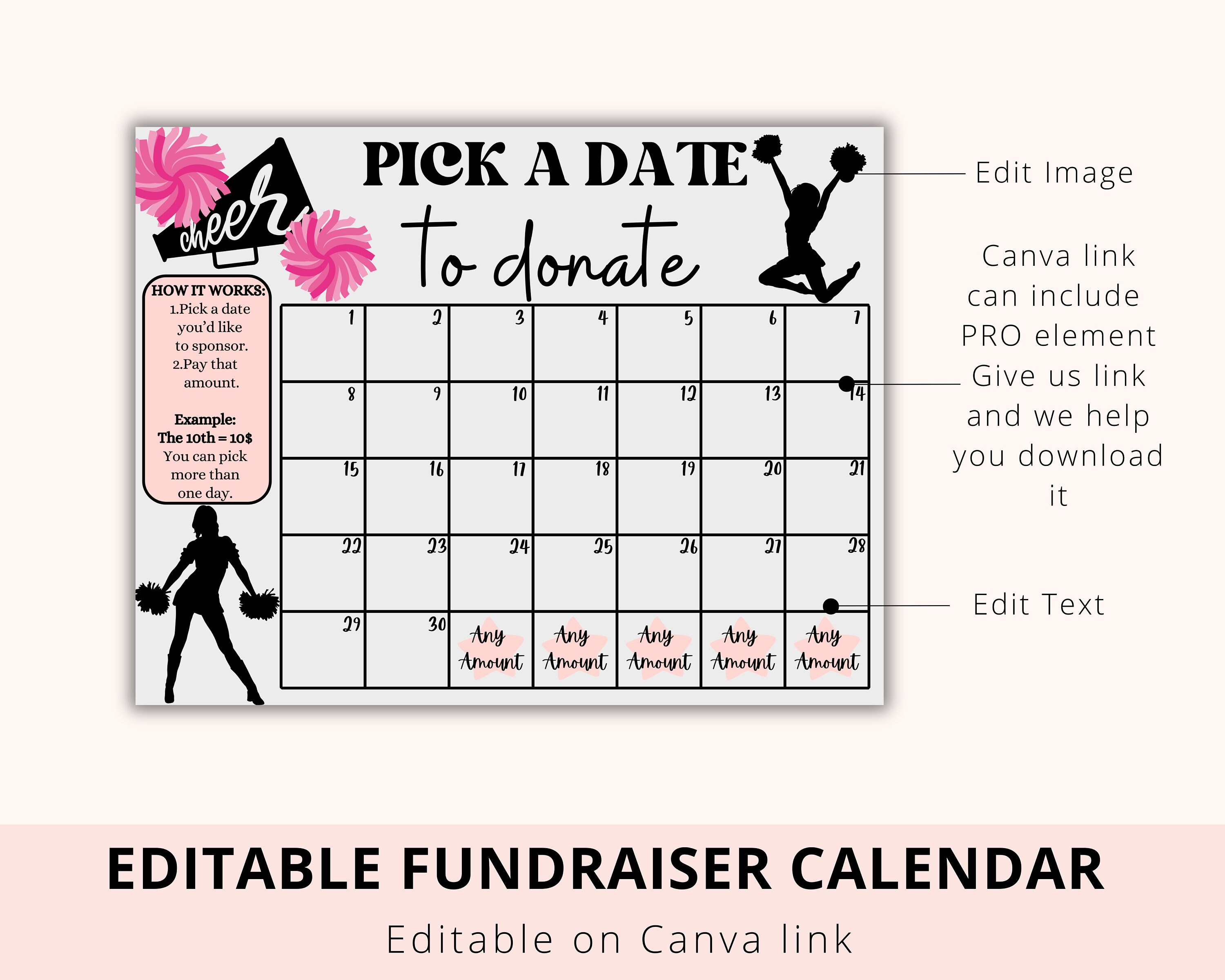 Editable Cheer Pick a Date to Donate, Canva Template, Pay the Date ...