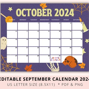 Editable October 2024 Calendar Printable, Trick or Treat, Halloween ...