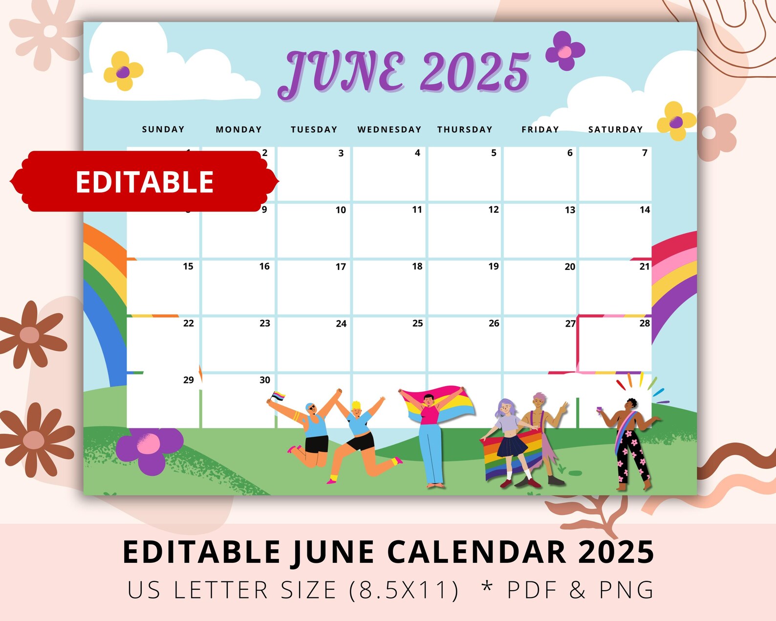Editable June Calendar 2025, Pride Month 2025, Queer Proud, Academic ...