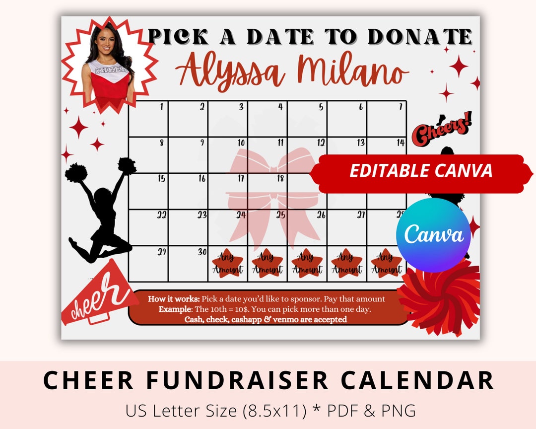 Editable Cheer Pick a Date to Donate, Cheer School Donate, Canva ...