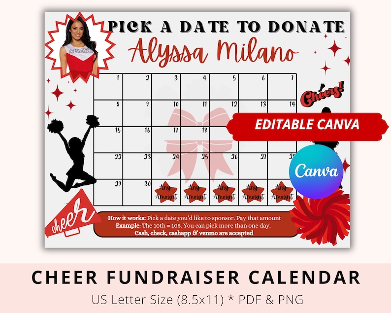 Editable Cheer Pick a Date to Donate, Cheer School Donate, Canva ...