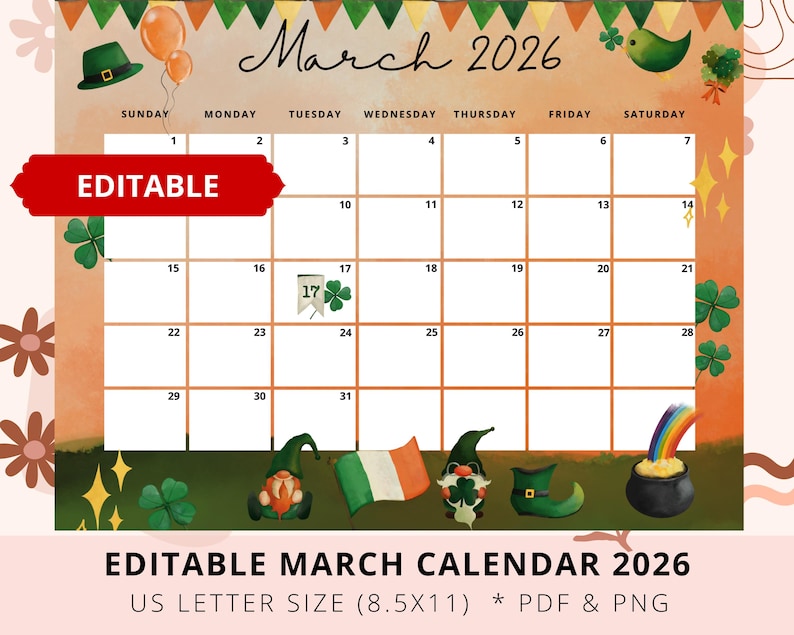 Editable March Calendar 2026, March Planner, Academic Planner ...