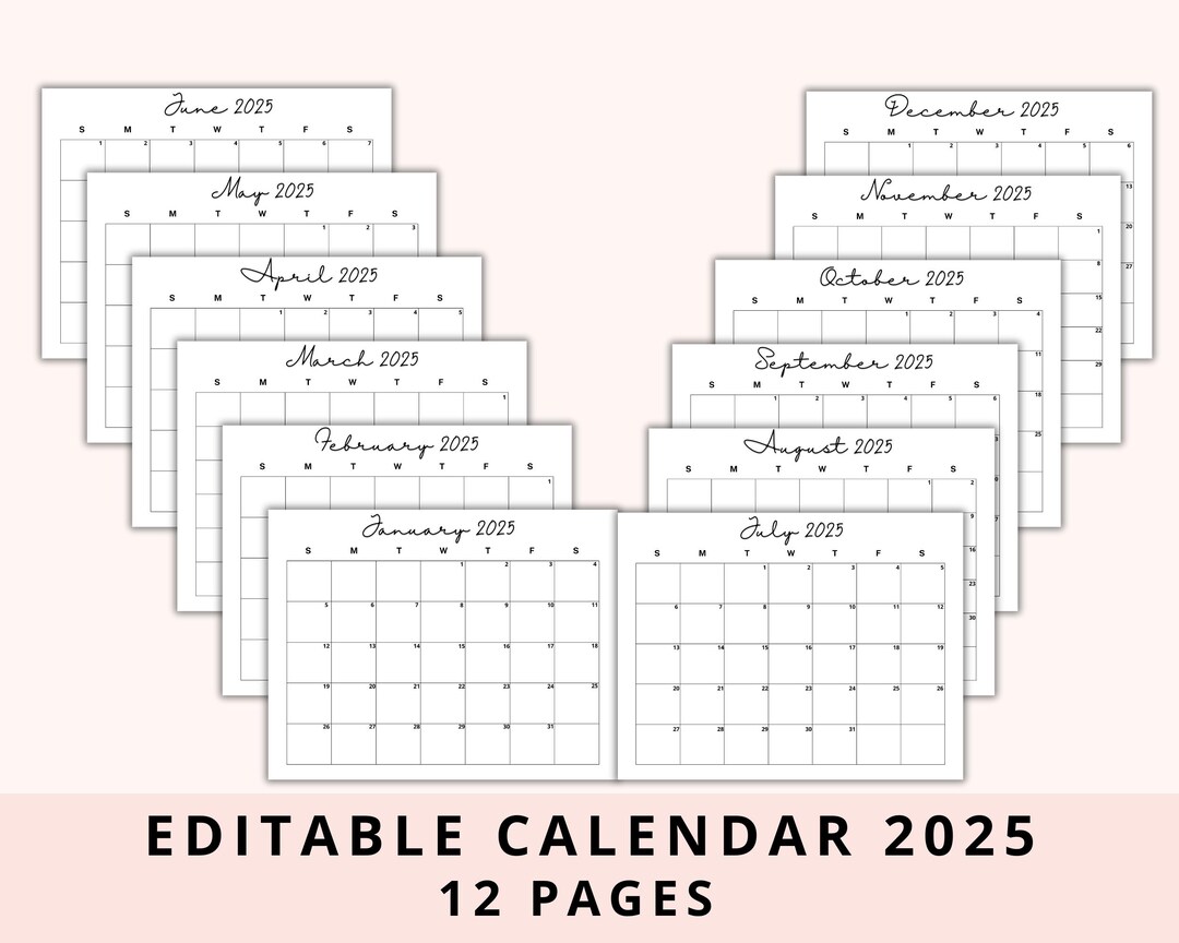 Editable Calendar 2025, 2024 Monthly Calendar, Template Calendar ...