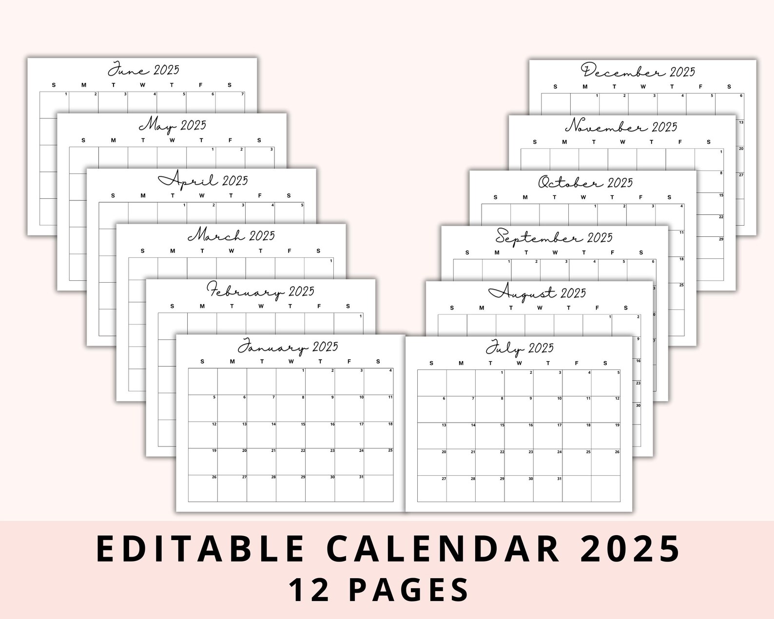 Editable Calendar 2025, 2024 Monthly Calendar, Template Calendar ...
