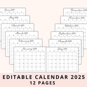 Editable Calendar 2025, 2024 Monthly Calendar, Template Calendar ...
