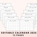 Editable Calendar 2025, 2024 Monthly Calendar, Template Calendar ...