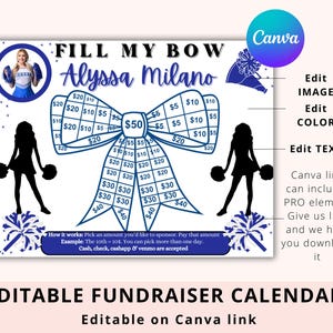 Editable Cheer Fundraiser Calendar, Cheer Pick a Date to Donate, Navy ...