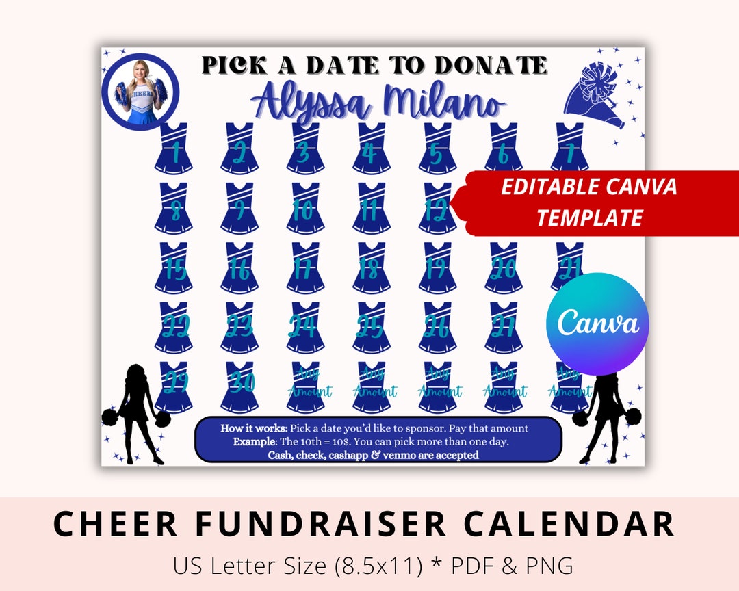 Editable Cheer School Fundraiser Calendar, Cheer Sponsor Calendar ...