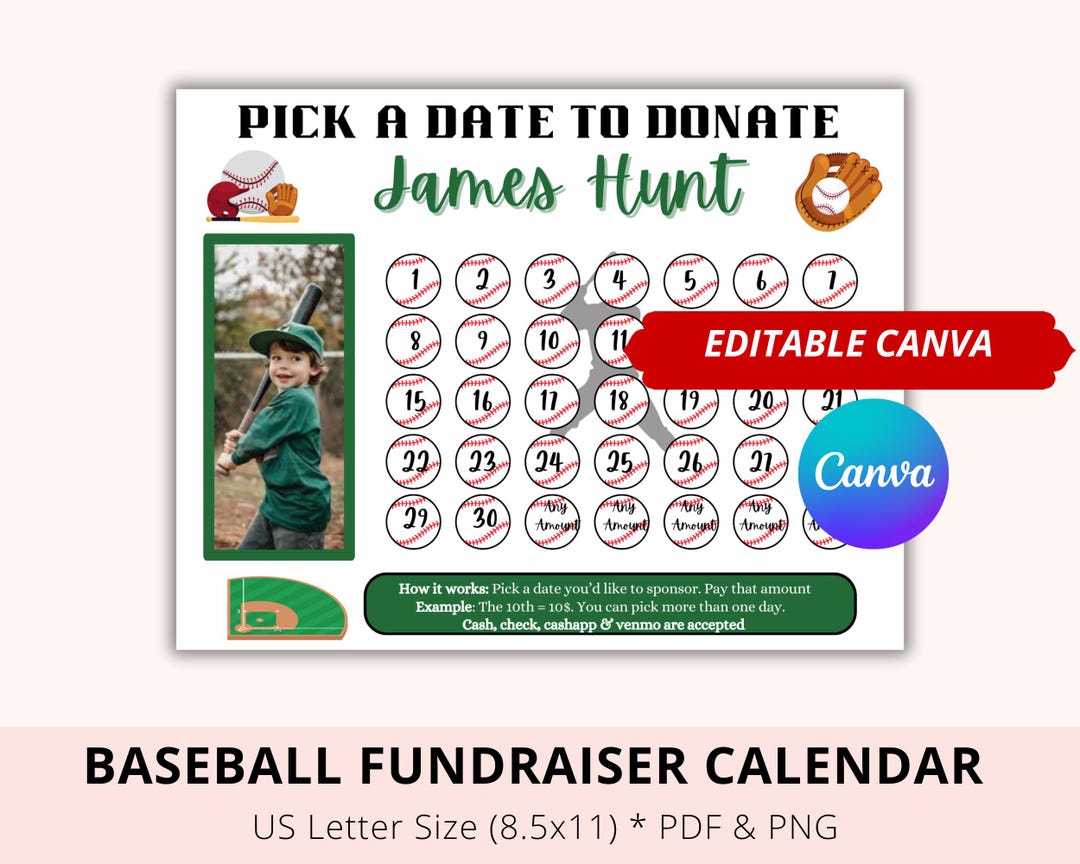 Editable Baseball Black Out My Board, Fundraiser Calendar, Green ...