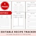 Editable Recipe Tracker, Recipe Book Template, Recipe Sheet Template ...