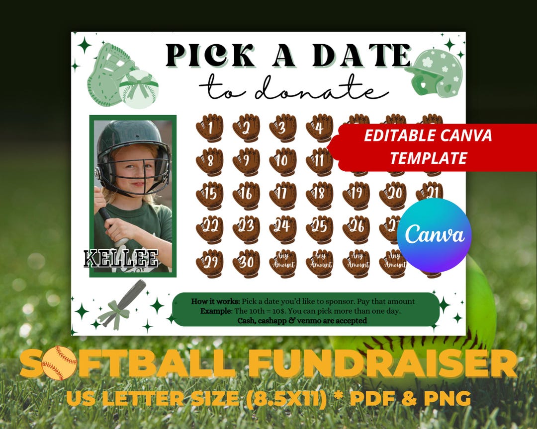 Editable Softball Black Out My Board, Softball Pick a Date to Donate ...