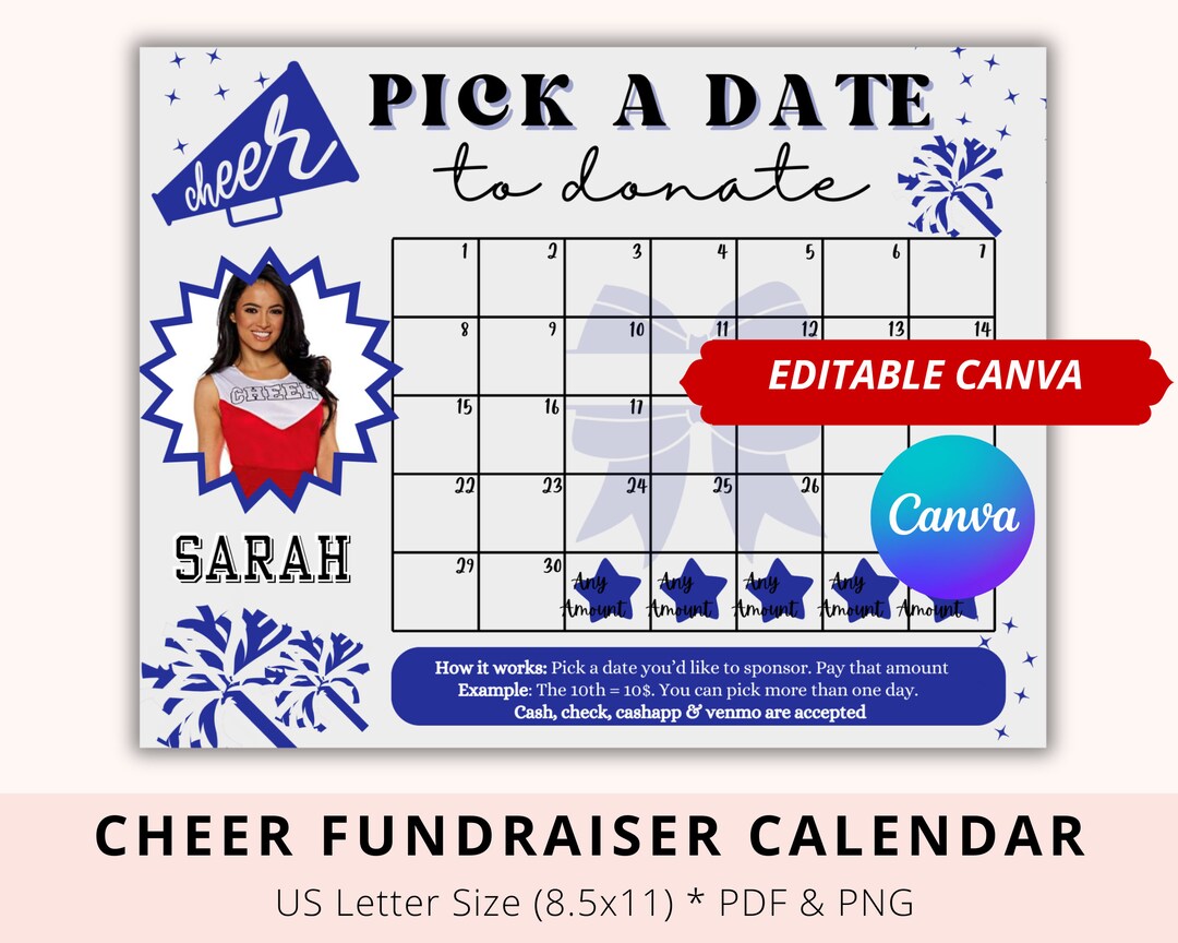 Editable Cheer Pick a Date to Donate, Cheer School Donate, Canva ...