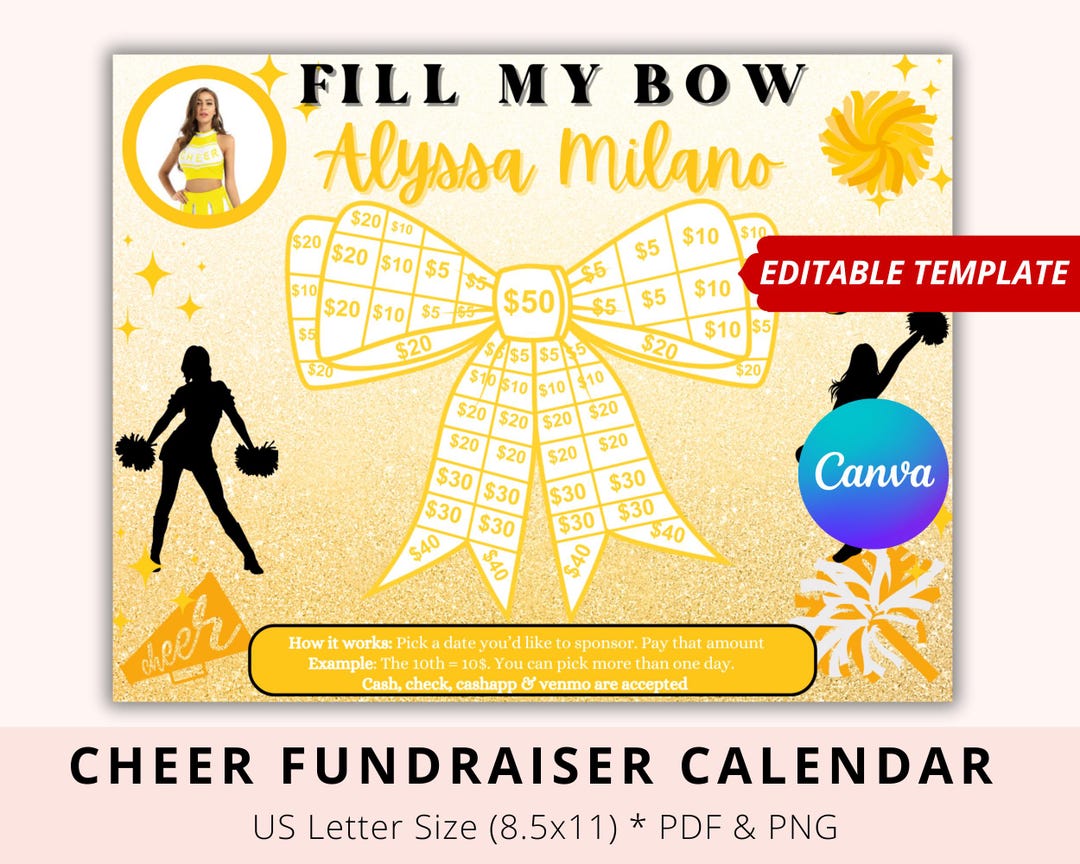 Editable Cheerleading Pick a Date to Donate, D2 Summit, Yellow Theme ...
