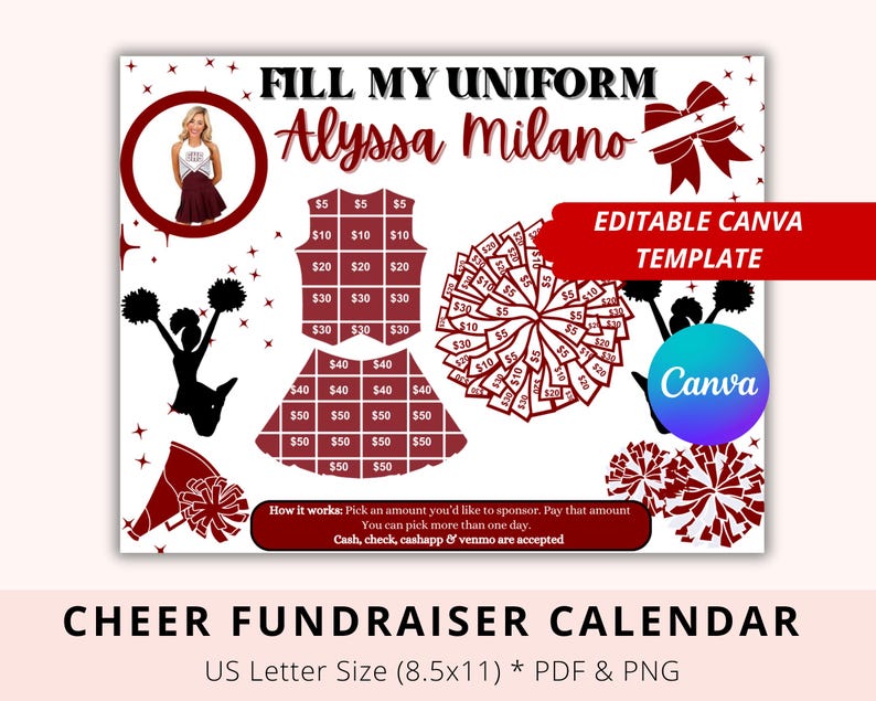 Editable Cheer Pay My Uniform, Pick a Date to Donate, Fill My Megaphone ...