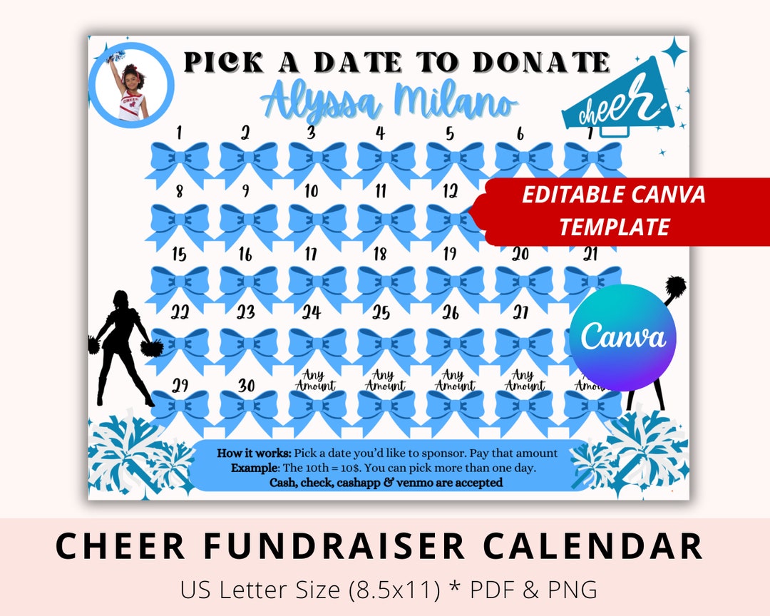 Editable Bow Black Out My Board, Cheer Fundraiser Calendar, Cheer Pick ...