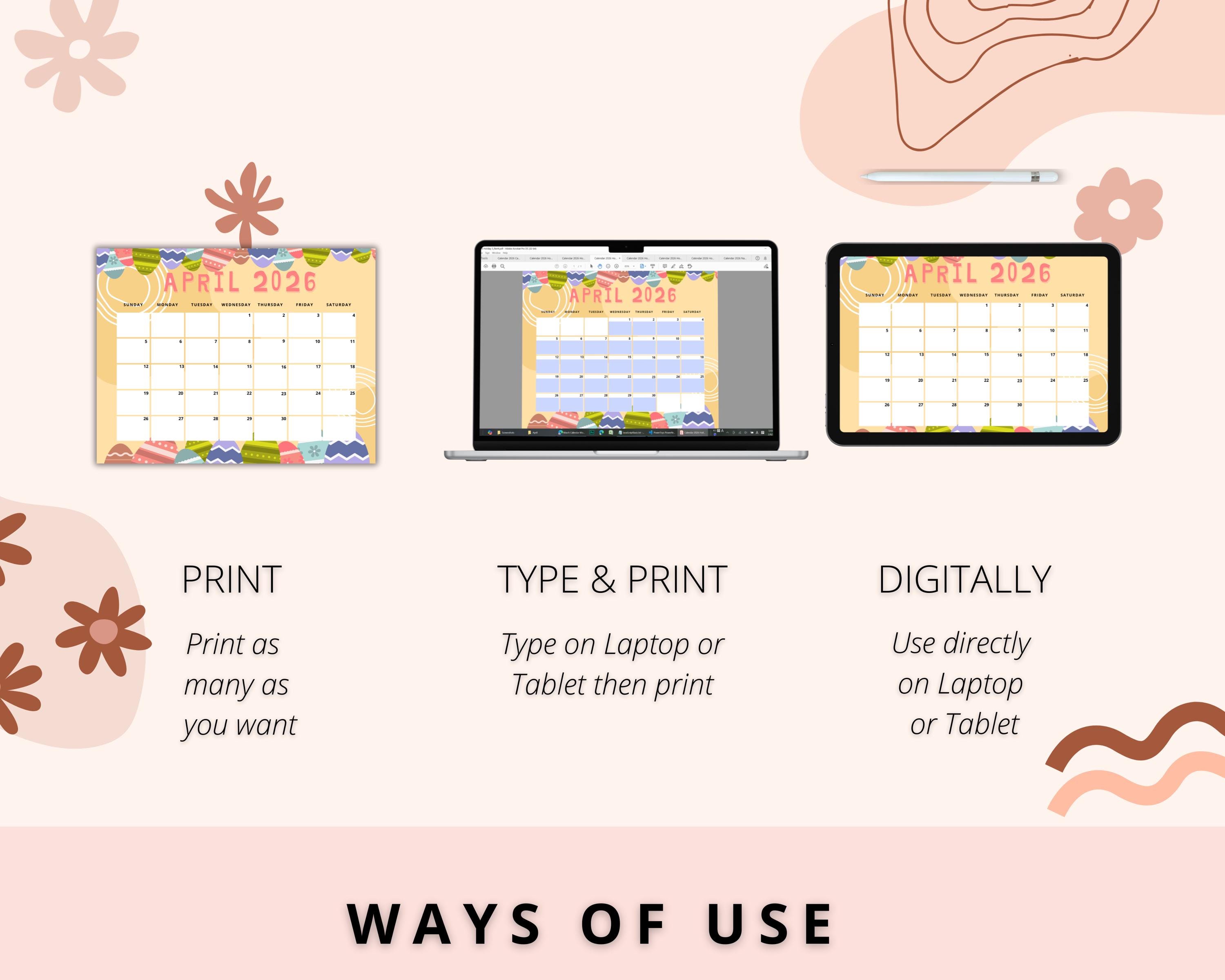 Editable April Calendar 2026, April 2026 Calendar, Easter Planner ...