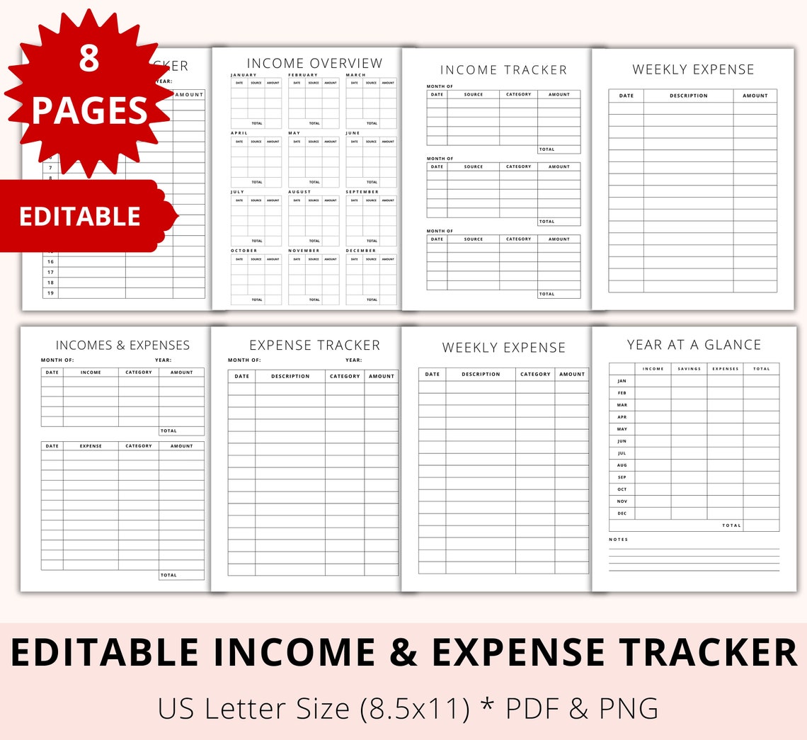 Editable Income Tracker Printable, Expense Tracker, Template, Personal ...