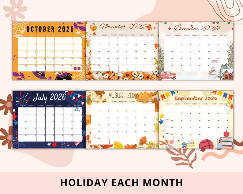 Editable Monthly Calendar 2026, Holiday Calendar, Calendar for Kids ...