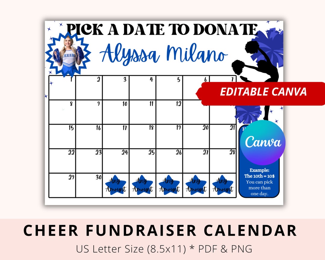 Editable Cheerleading Pick a Date to Donate, Cheer School Donate, Canva ...