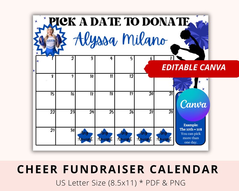 Editable Cheerleading Pick a Date to Donate, Cheer School Donate, Canva ...