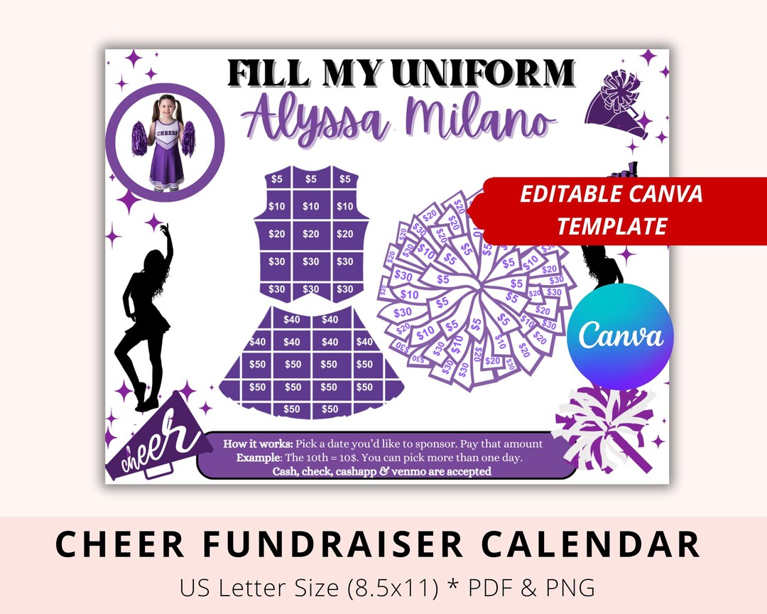 Editable Cheer Pick a Date to Donate, Canva Template Fundraiser, Purple ...