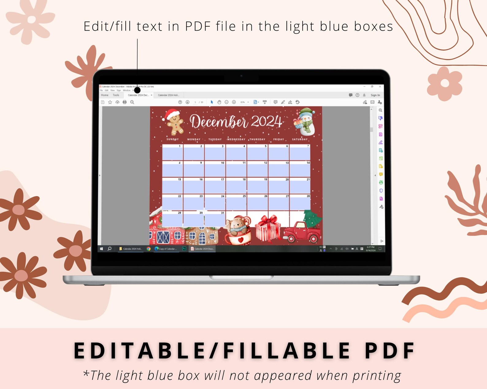 Editable Christmas Calendar 2024, December 2024 Planner, Christmas ...