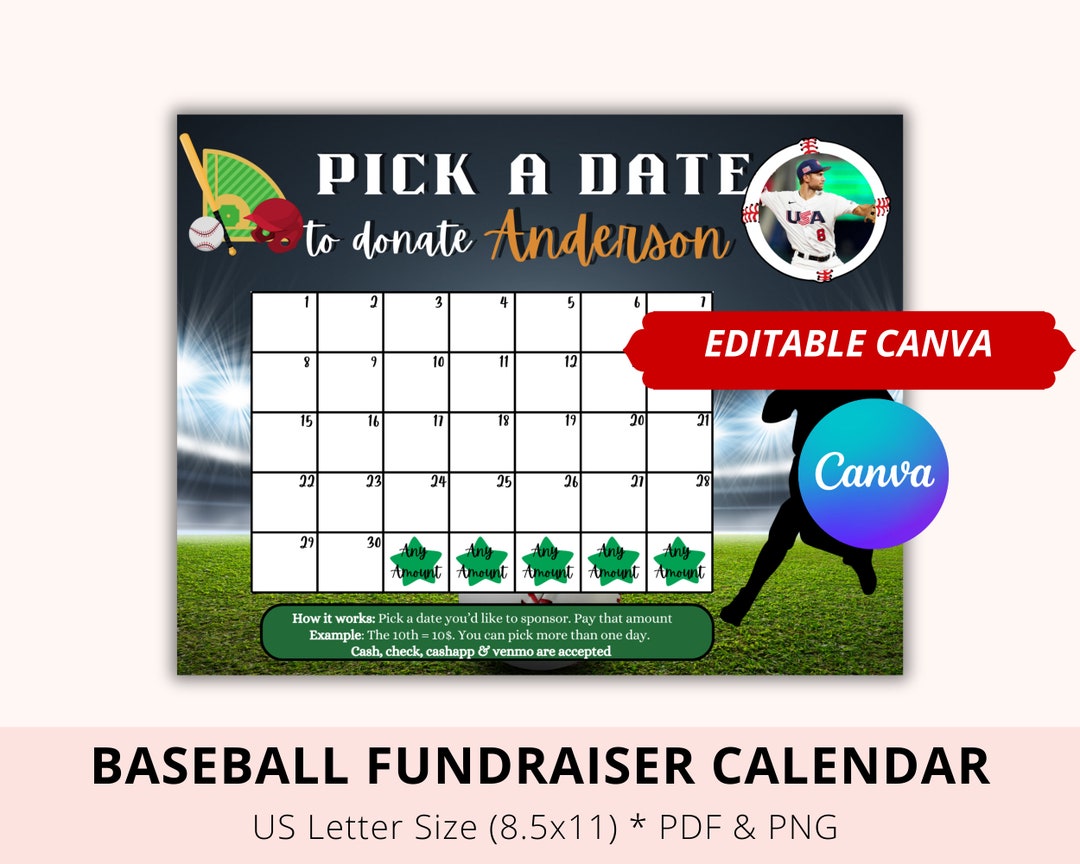 Editable Baseball Pick a Date to Donate, Baseball Fundraiser Template ...