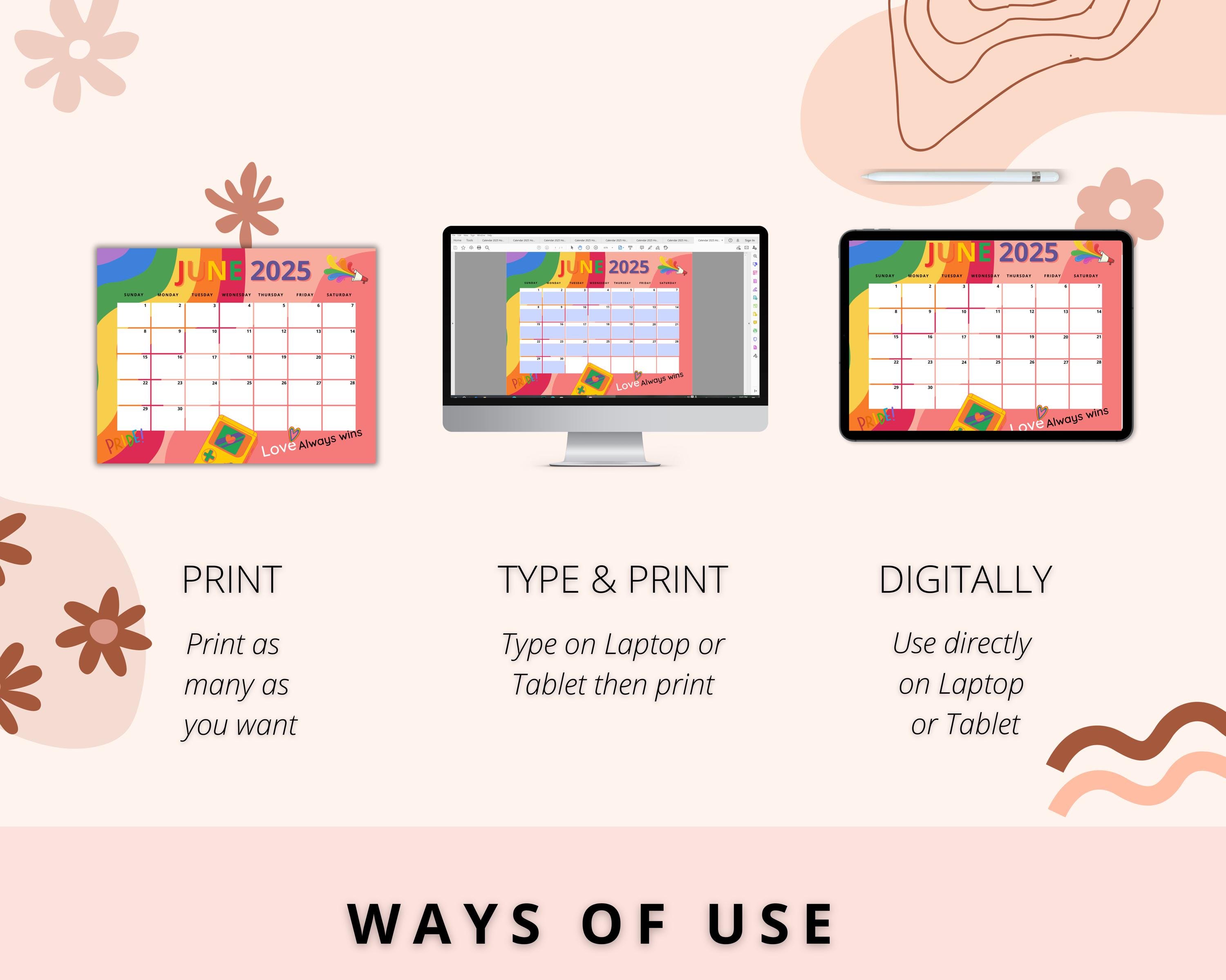 Editable June Calendar 2025, June Planner 2025, Pride Month, Queer ...