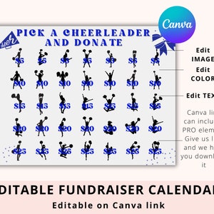 Editable Cheer Fundraiser Calendar, Cheer Pick a Date to Donate, Navy ...