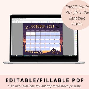 Editable Halloween 2024 Calendar Printable, October 2024, Holiday Theme ...