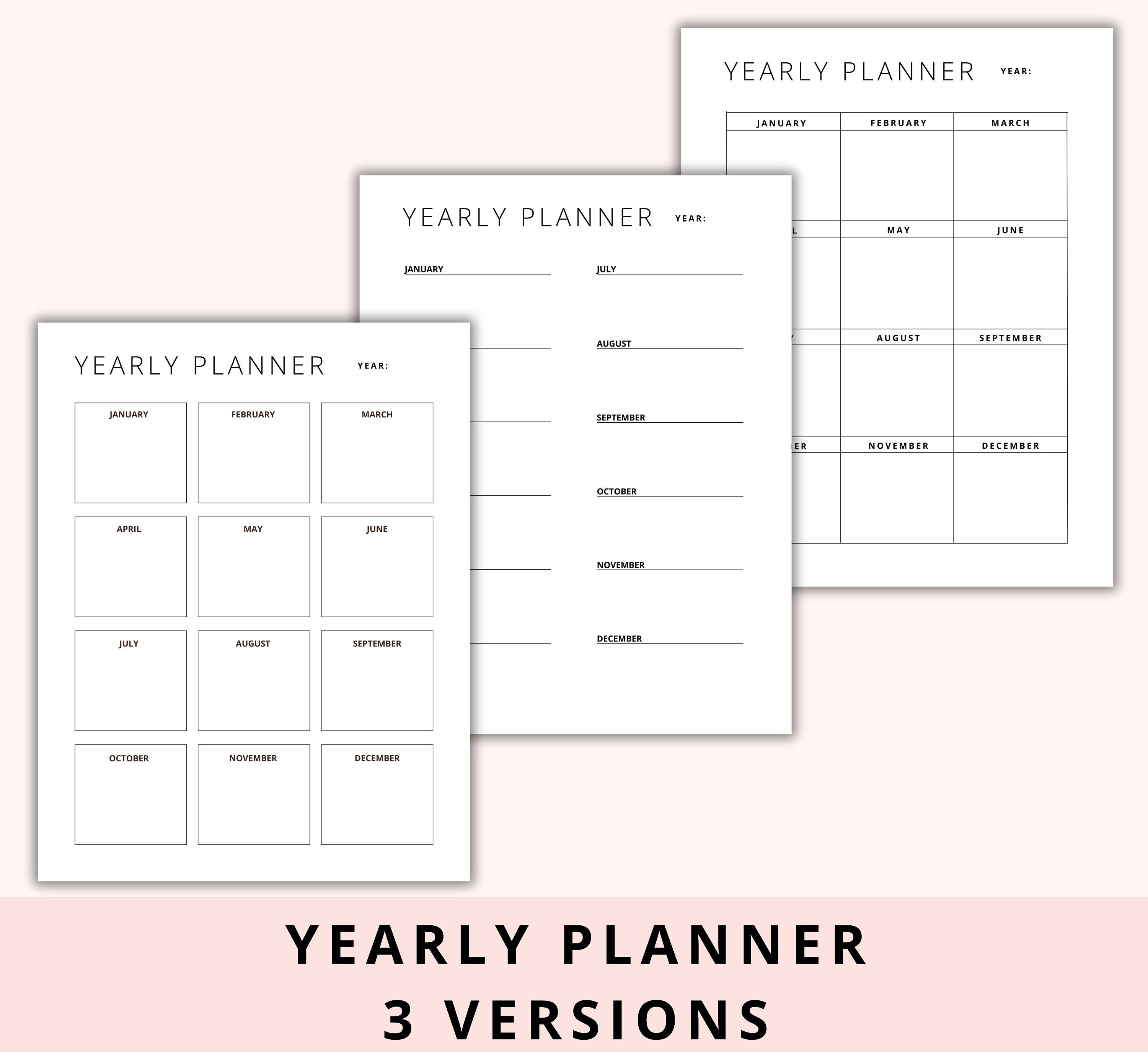 Editable Yearly Planner, Yearly Goals Planner, Year at A Glance, Goal ...