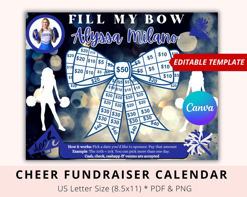 Editable Cheer Pick a Date to Donate, Cheer School Donate, Canva ...
