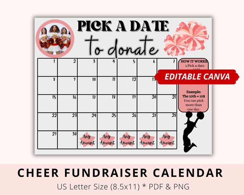 Cheer Pick a Date to Donate Editable Canva Fundraiser Donate - Etsy UK
