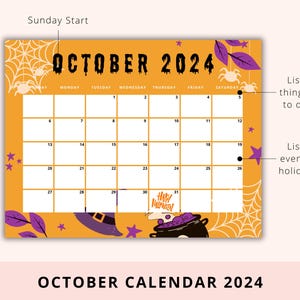 Editable Halloween 2024 Calendar, October 2024 Calendar, Kid Calendar ...