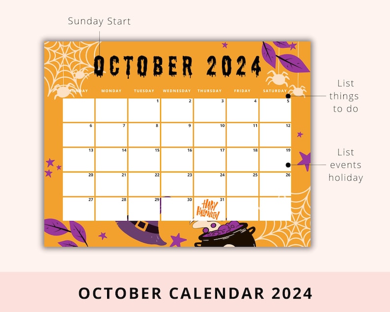 Editable Halloween 2024 Calendar, October 2024 Calendar, Kid Calendar ...