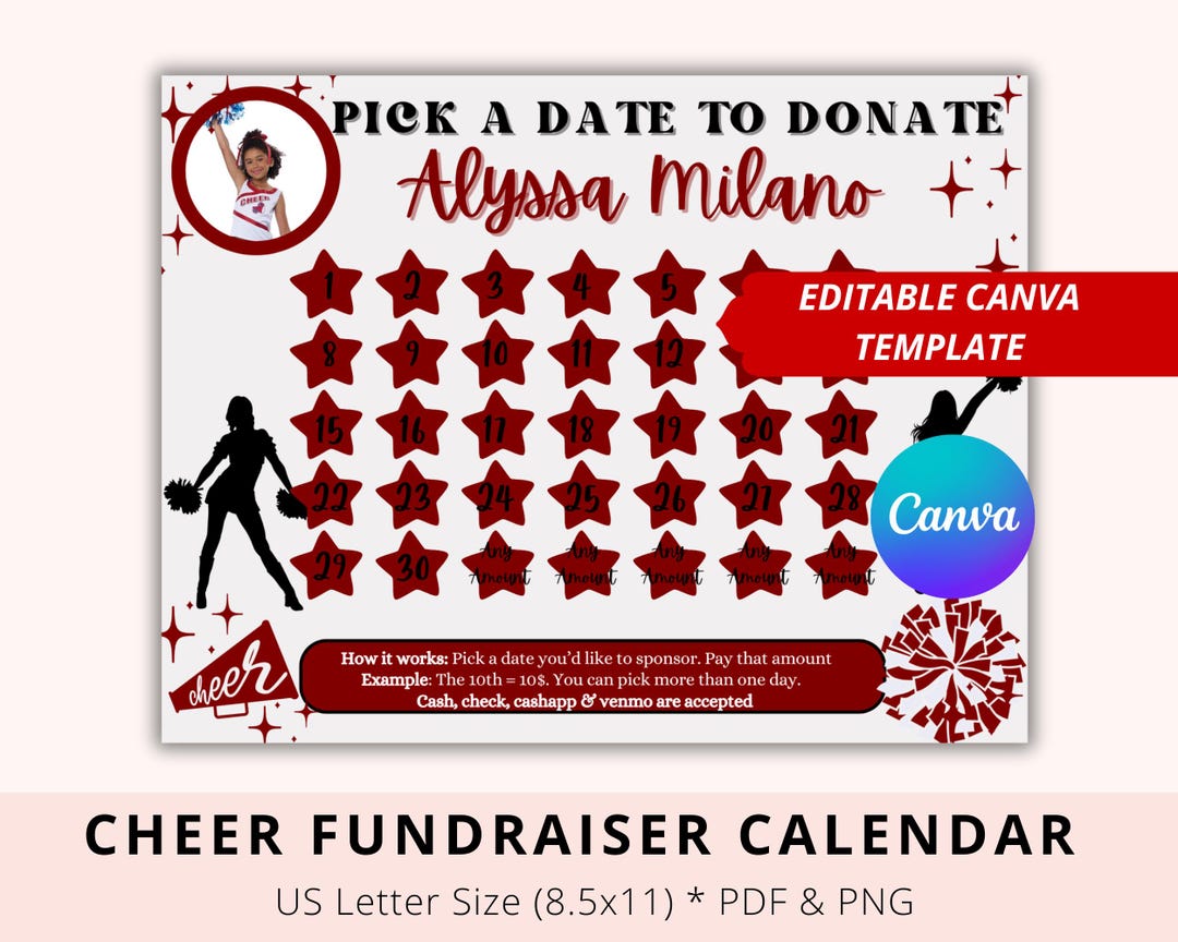 Editable Cheer Pick a Date to Donate, Black Out My Board, Help Pay My ...