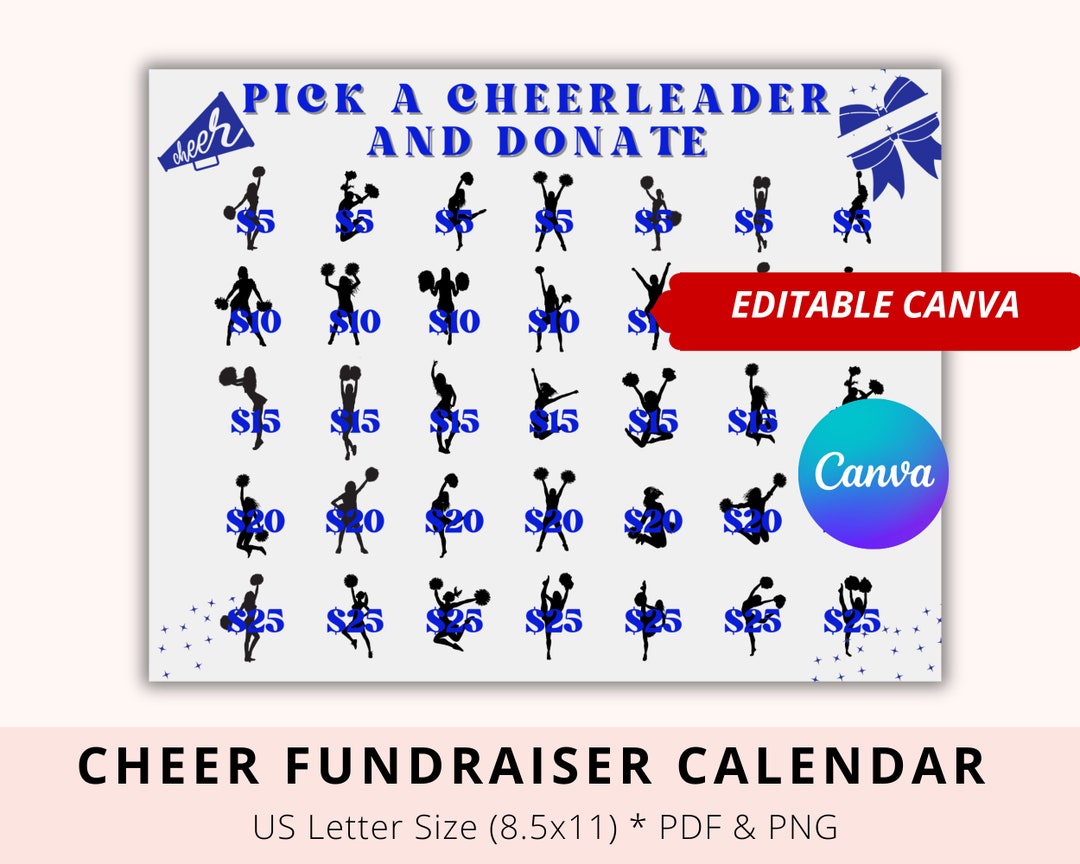 Editable Cheer Fundraiser Calendar, Cheer Pick a Date to Donate, Navy ...