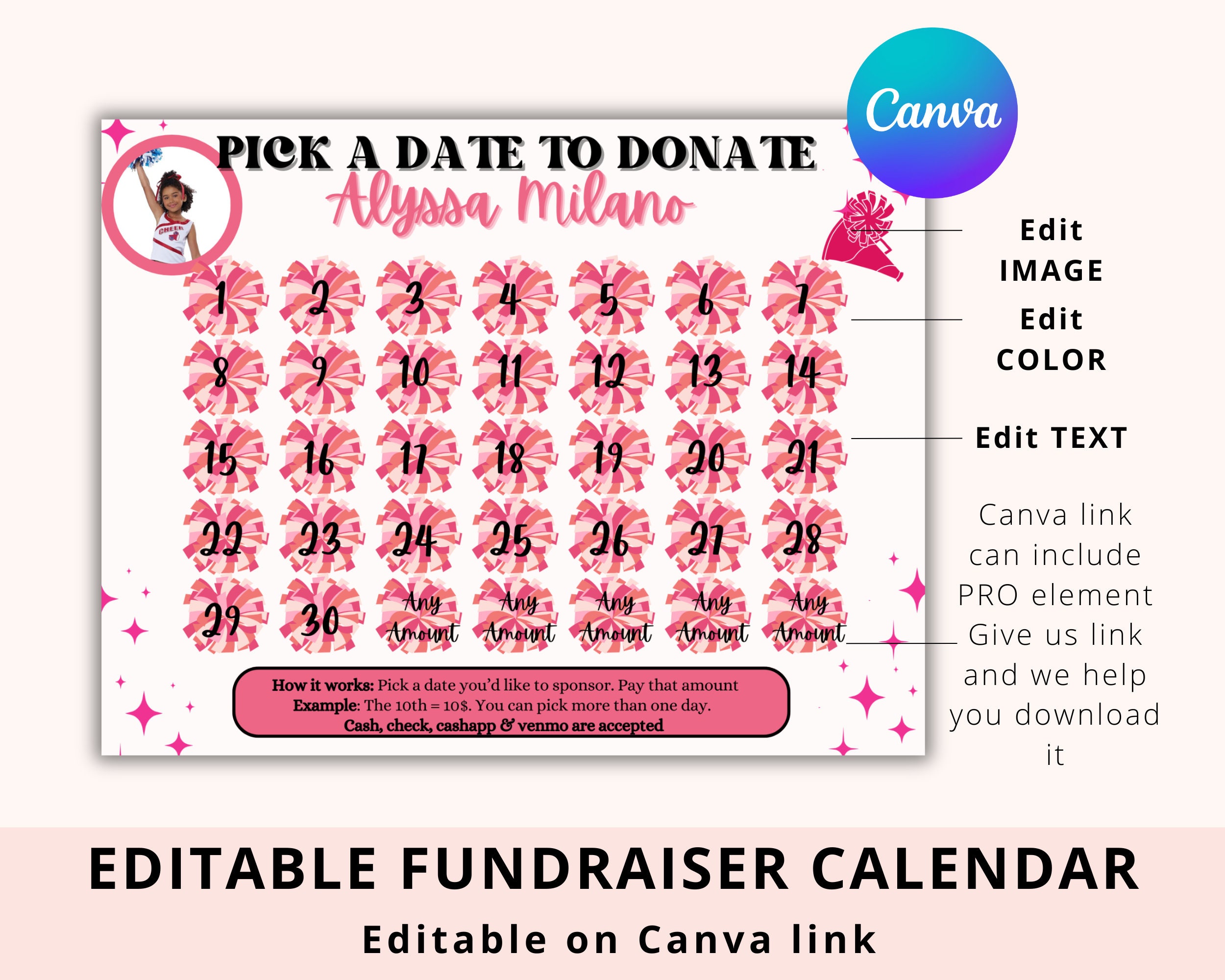 Editable Black Out My Board, Pink Theme, Canva Template, Cheer Pick a ...