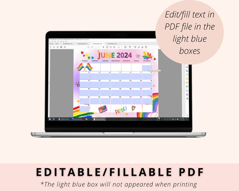 Editable June Calendar 2024, Pride Calendar 2024, Queer Proud, Academic ...