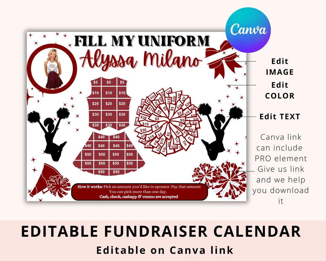 Editable Cheer Pay My Uniform, Pick a Date to Donate, Fill My Megaphone ...