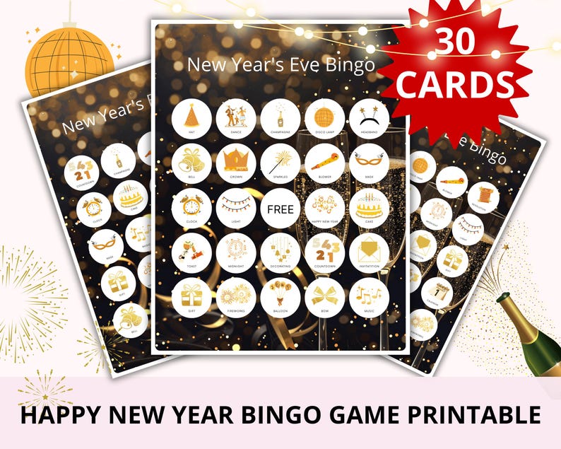 Happy New Year Bingo Game, Year-end Party, New Year's Eve Game to Break ...