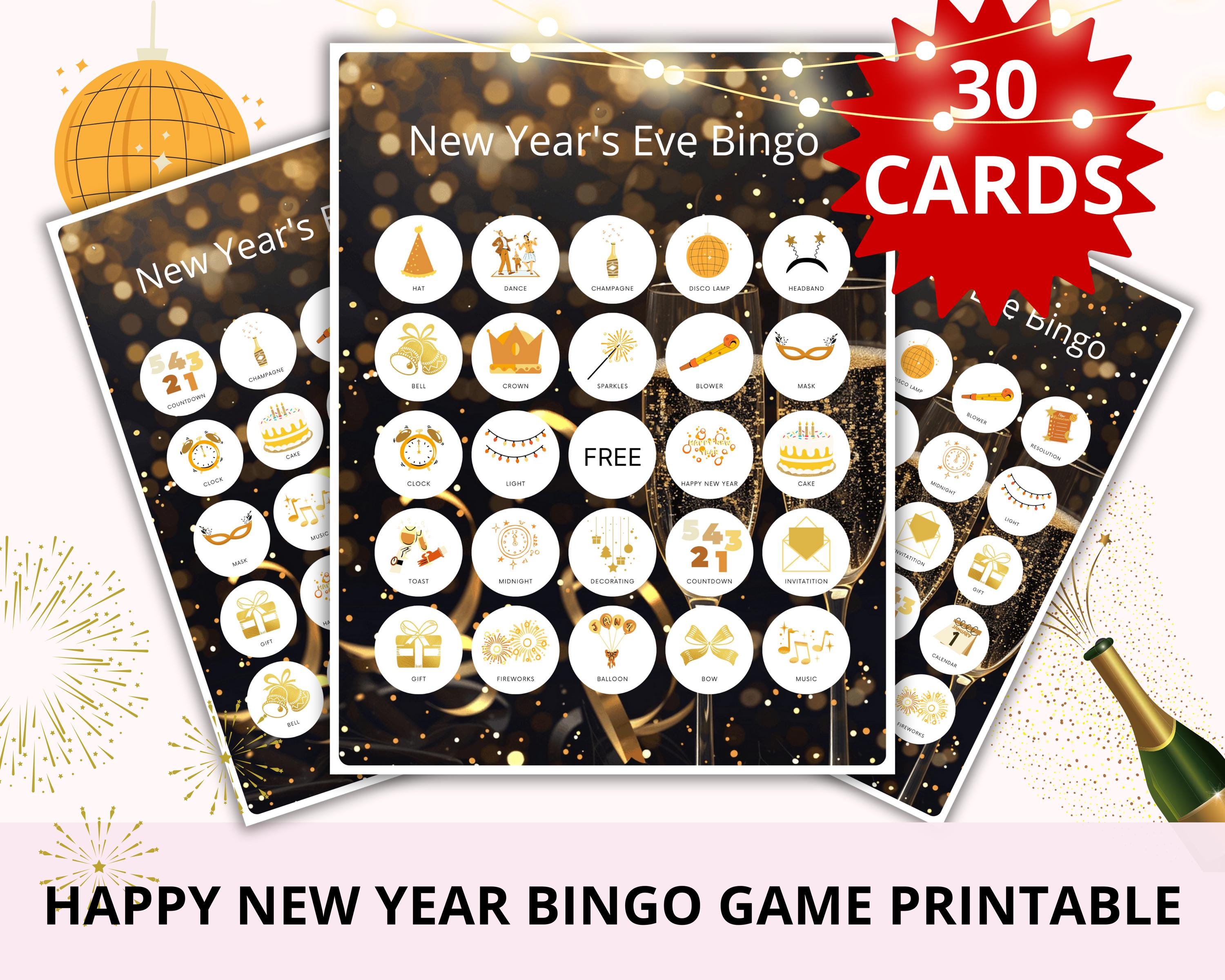 Happy New Year Bingo Game, Year-end Party, New Year's Eve Game to Break ...
