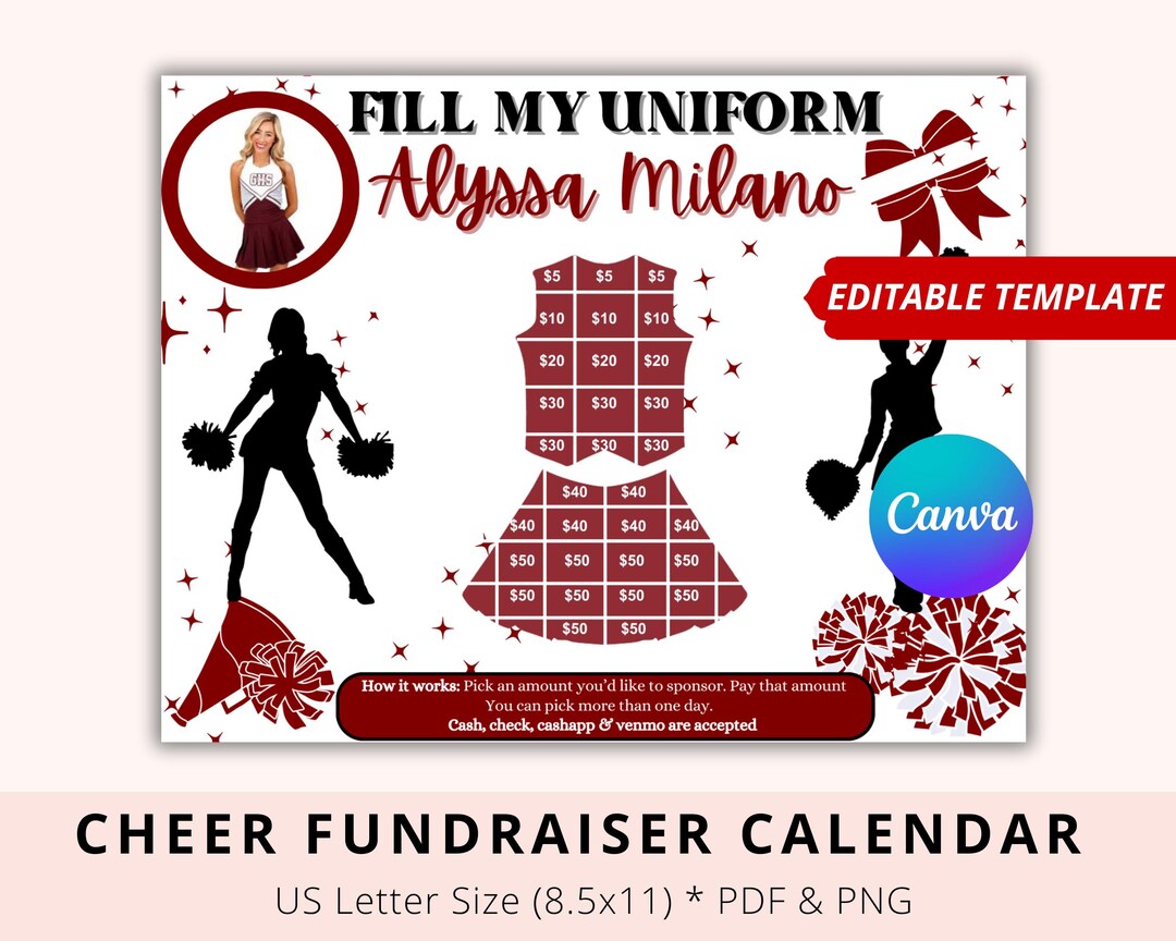 Editable Cheer Pick a Date to Donate, Cheer Fundraiser Calendar, Pay My ...