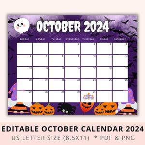 Editable Halloween 2024 Calendar, October 2024 Calendar, Kid Calendar ...