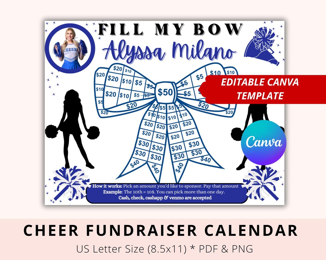 Editable Cheer Fundraiser Calendar, Cheer Pick a Date to Donate, Navy ...