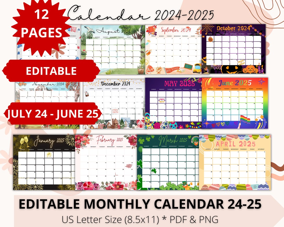 Editable Calendar 2024 2025, School Year Calendar, Back to School ...