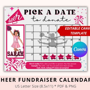 Editable Cheer Pick a Date to Donate, Pink, Canva Template, Pay the ...