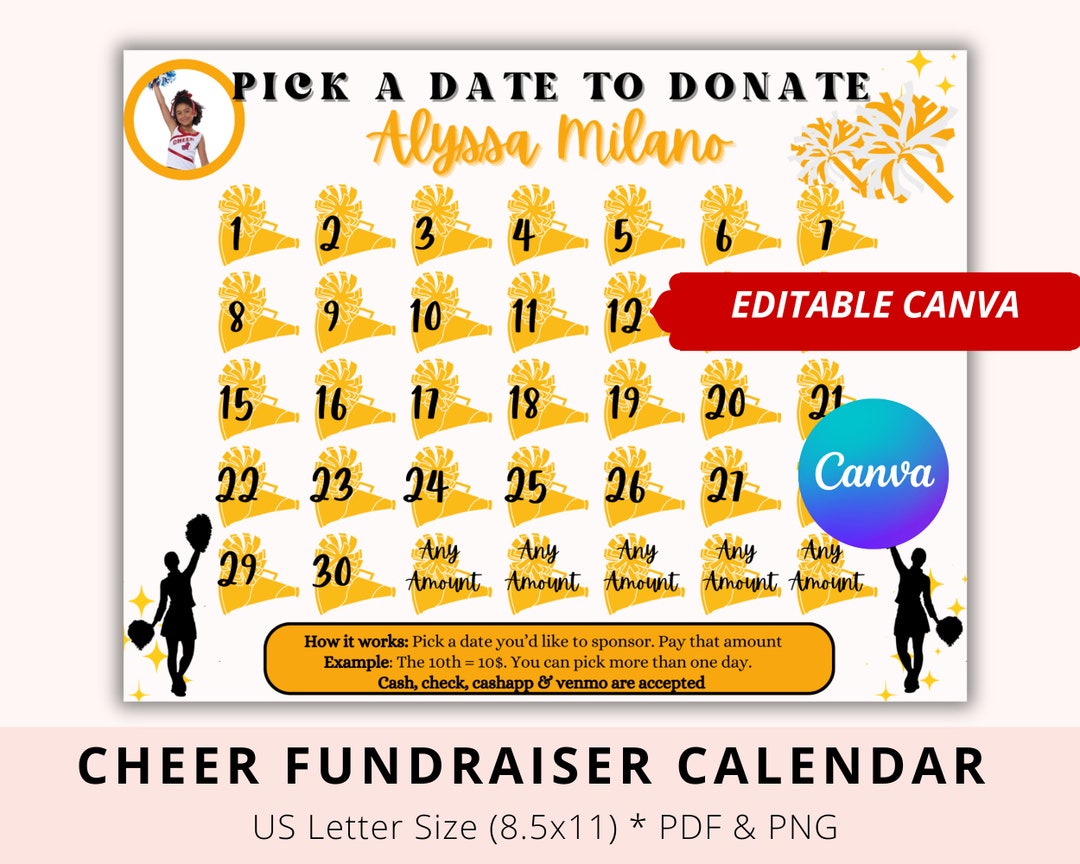 Editable Black Out My Board, Cheerleading Pick a Date to Donate, Cheer ...