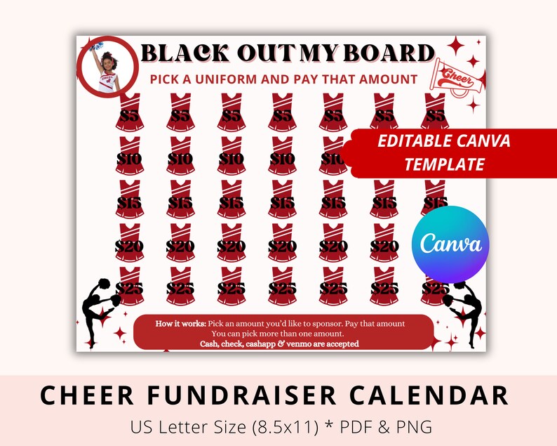 Editable Cheer Pick a Date to Donate, Cheer School Donate, Canva ...
