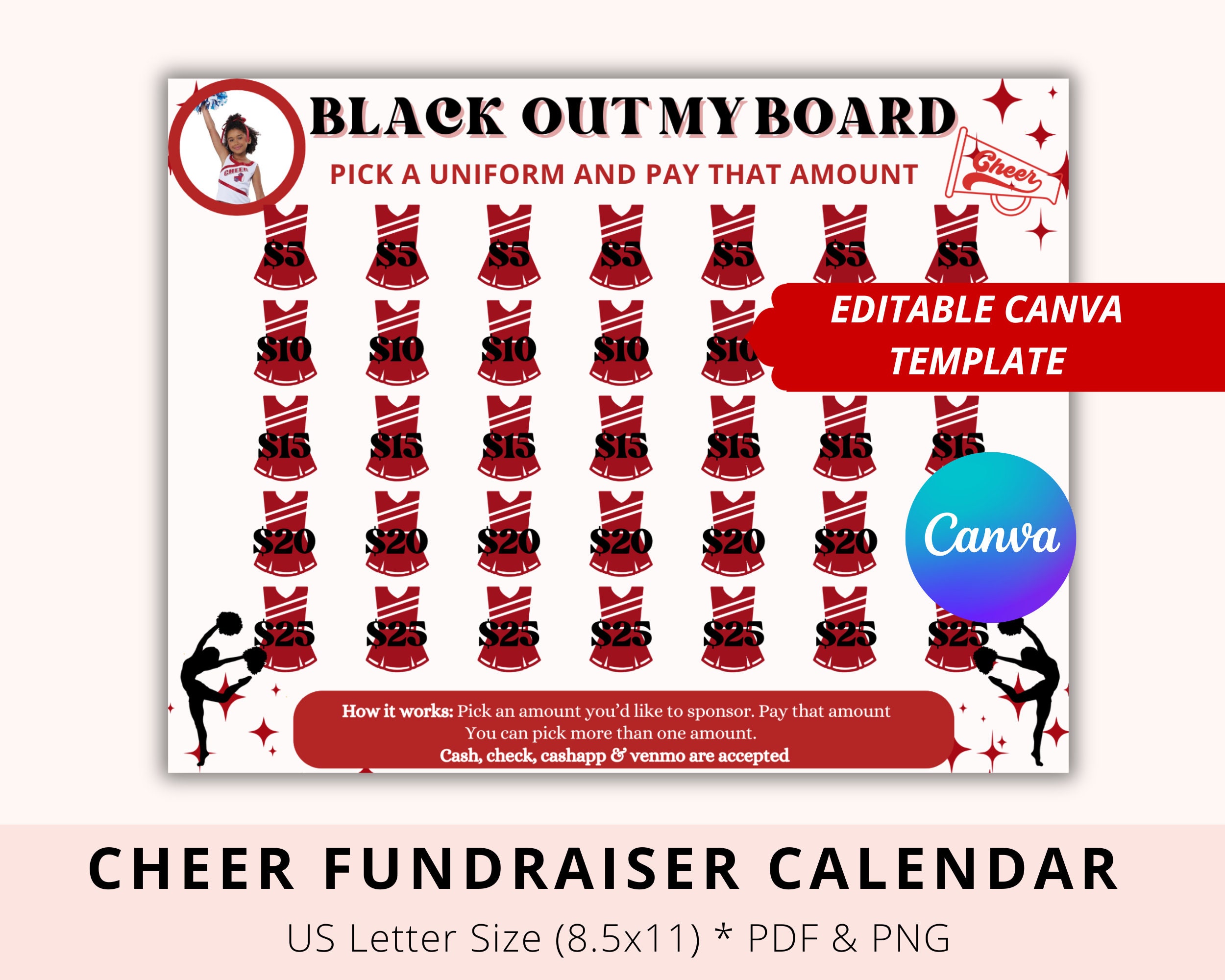 Editable Cheer Pick a Date to Donate, Cheer School Donate, Canva ...